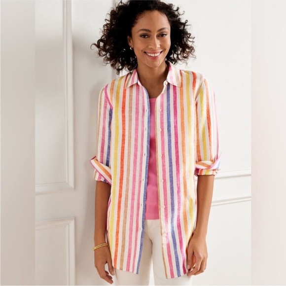 Talbots | Tops | Talbots Linen Boyfriend Shirt Size 2x Rockport Stripe ...